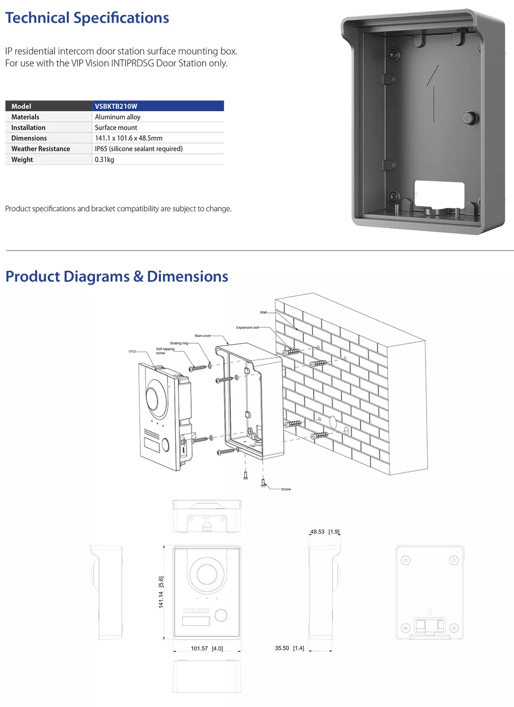 VIP Vision Surface Mount Box for INTIPRDSG - INTIPRDSGSB2